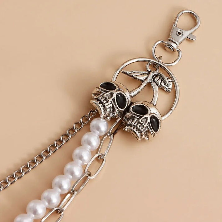 Punk Waist Pants Chain with Skull Keychain - Multilayer Pearl Chains f ...